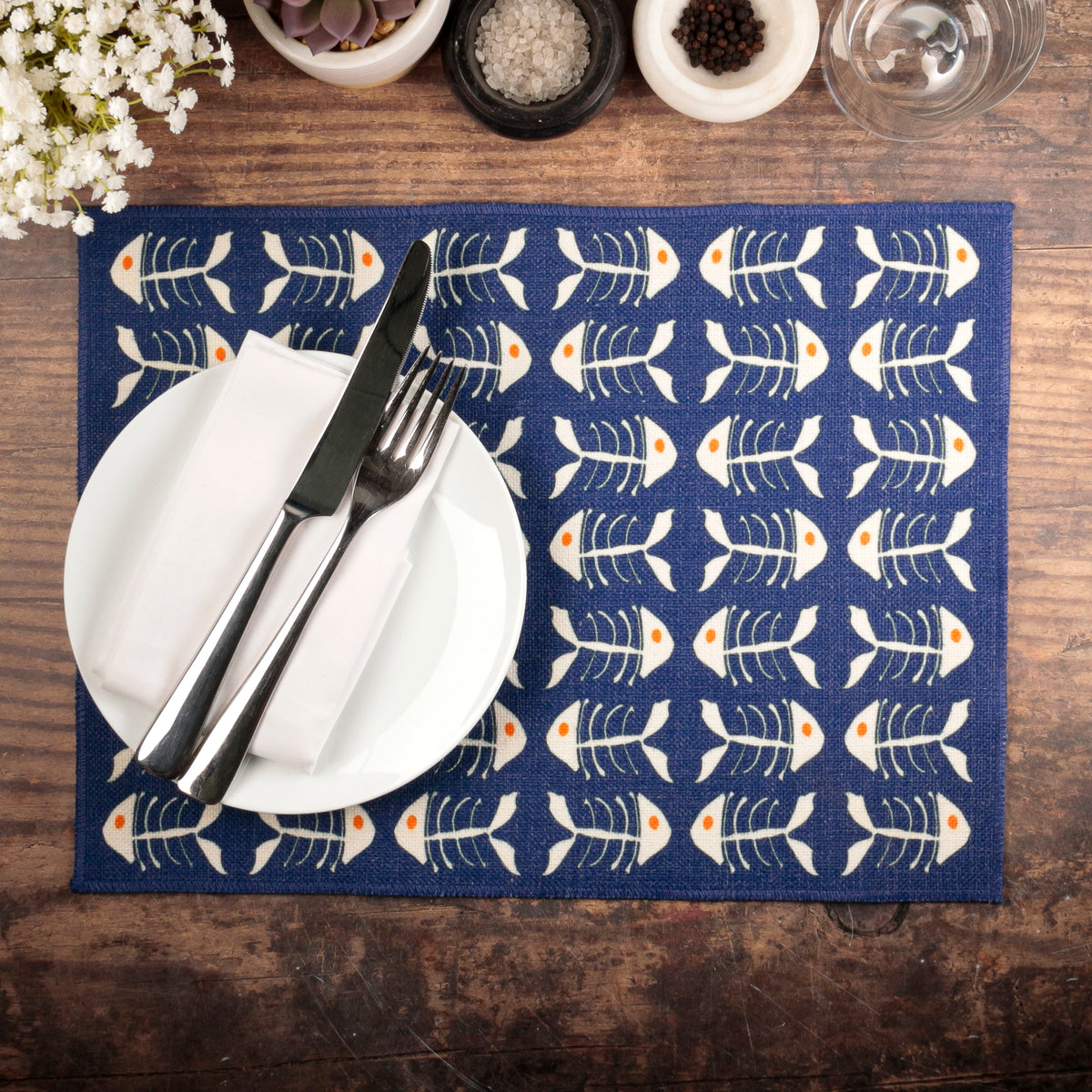 Navy Blue & Orange 'Bonefish' Fabric Placemat – DoodlePippin