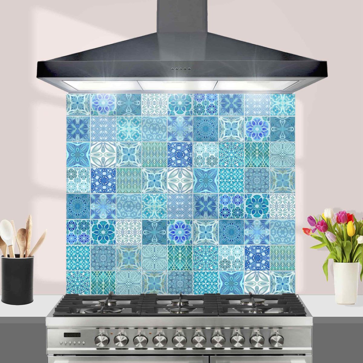 Mixed Tiles Kitchen Splashback - Turquoise Mix – DoodlePippin