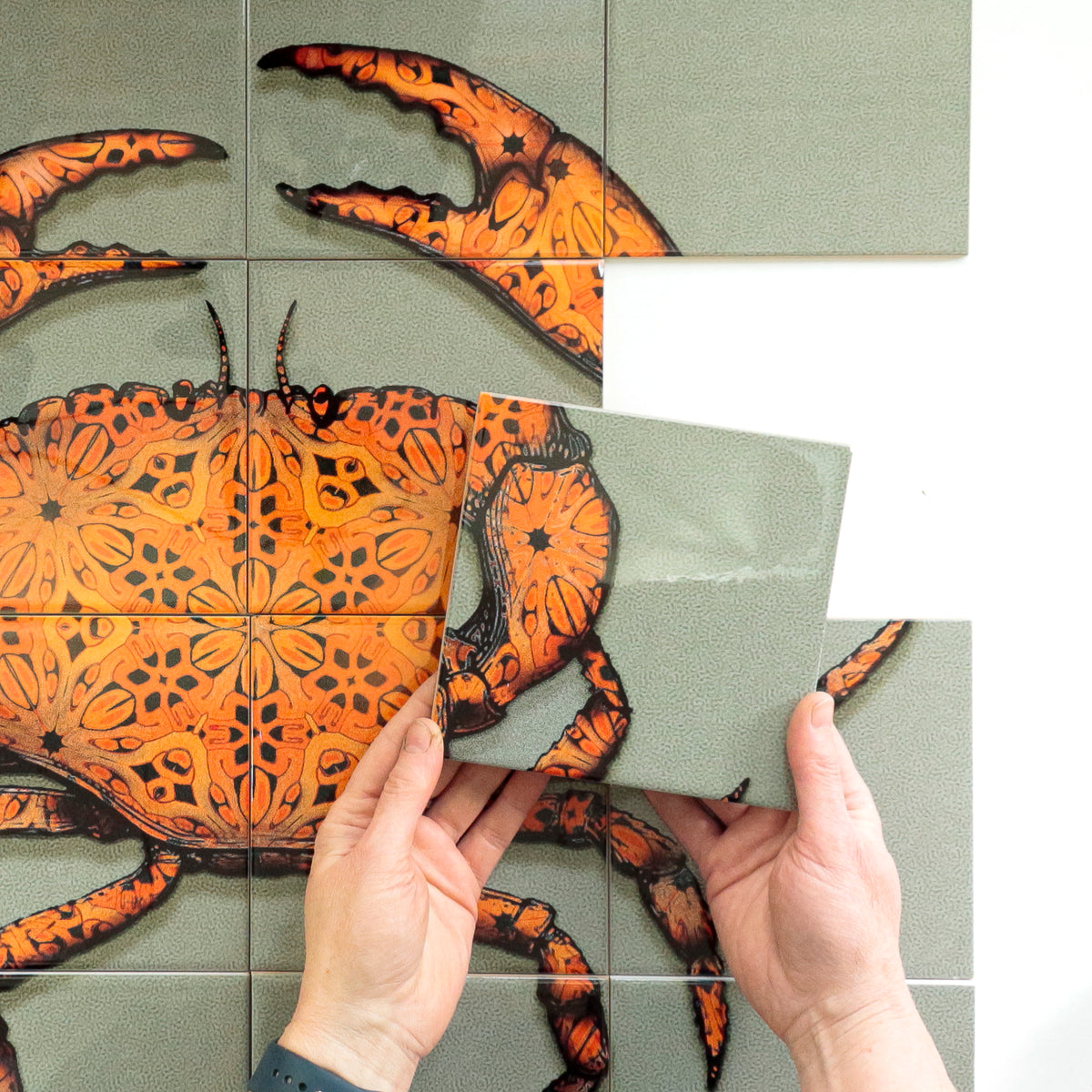 Crab Tile Mural - Green-Grey Background – DoodlePippin