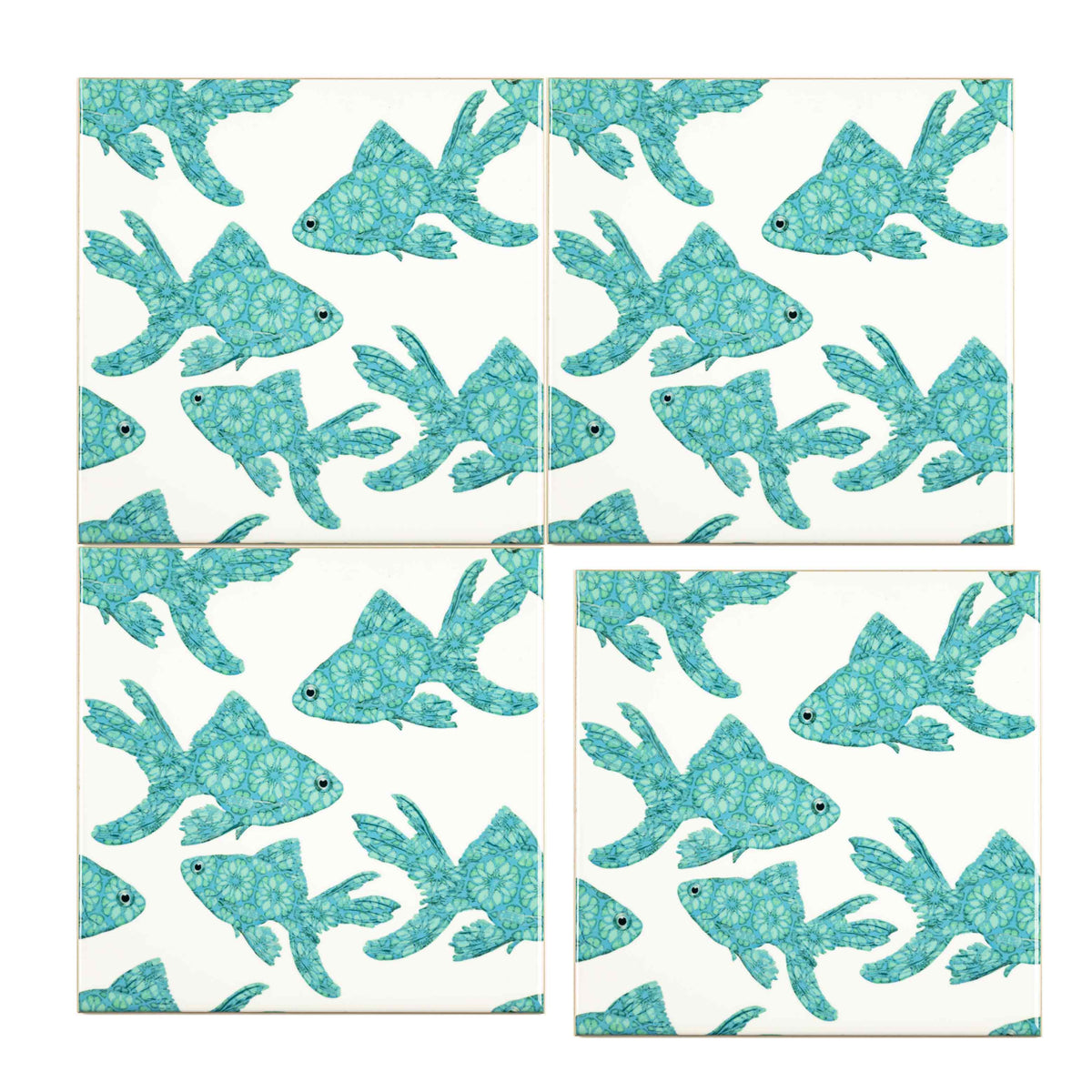 Goldfish Tile - Turquoise on White – DoodlePippin