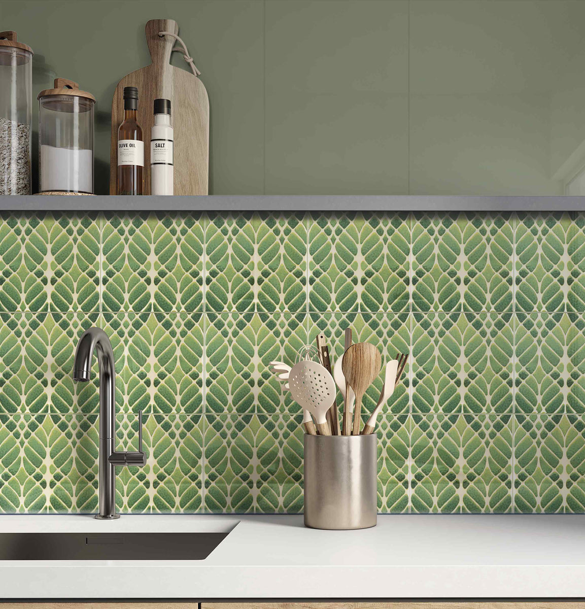 Interwoven Trees - Muted Green Art Nouveau Tiles - FIRED INK Version ...