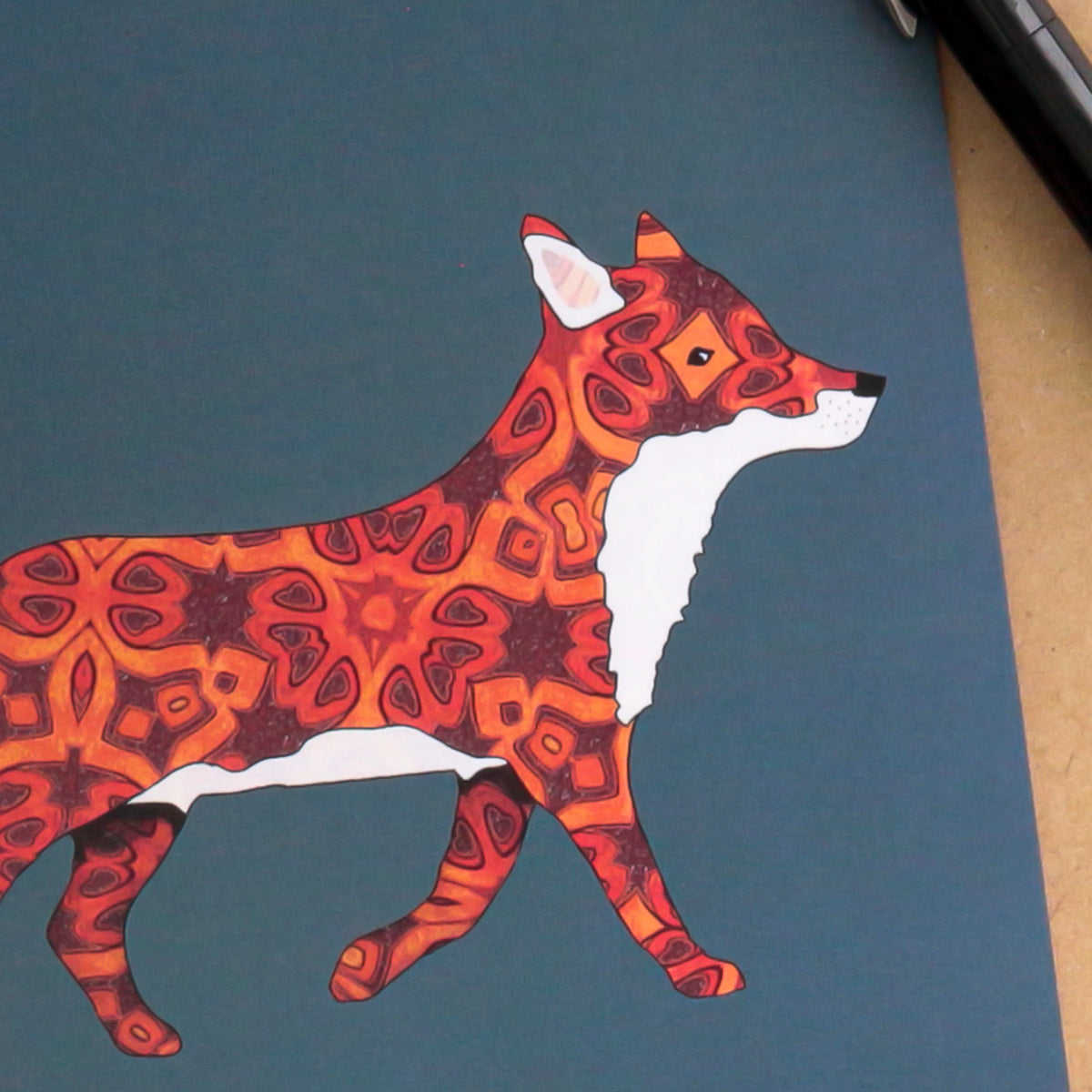 Red Millefiori Single Fox on Grey Card – DoodlePippin