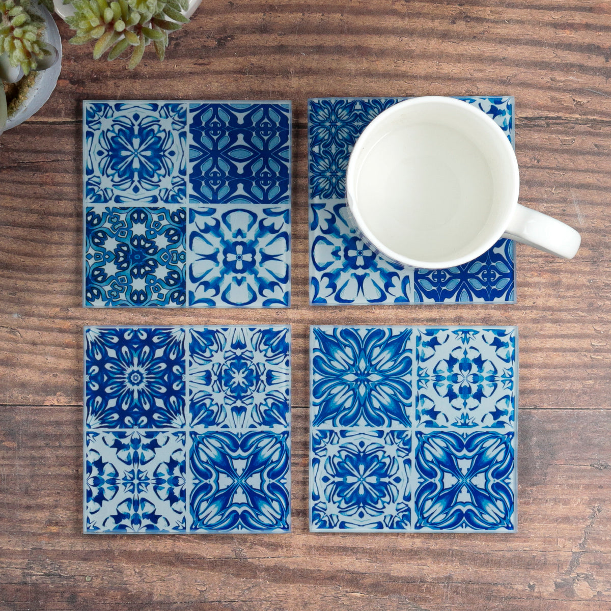 Blue White 'Mixed Delft Tiles' Coaster Set – DoodlePippin