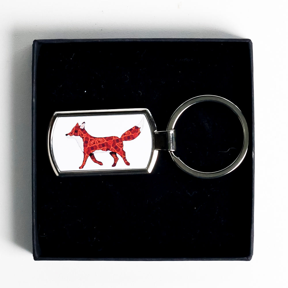 Fox on White Keyring – DoodlePippin
