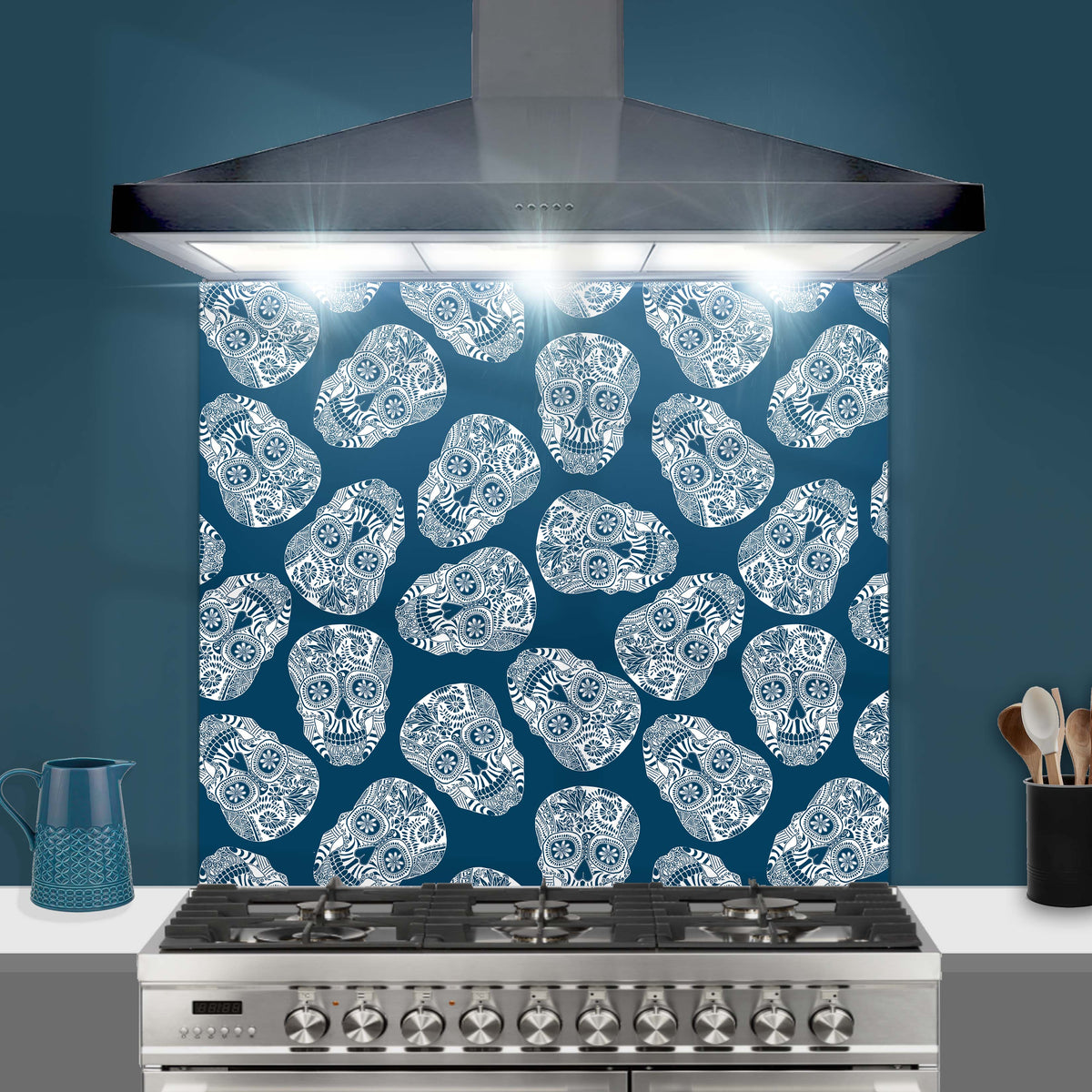 Skulls Splashback - Dark Blue and White – DoodlePippin
