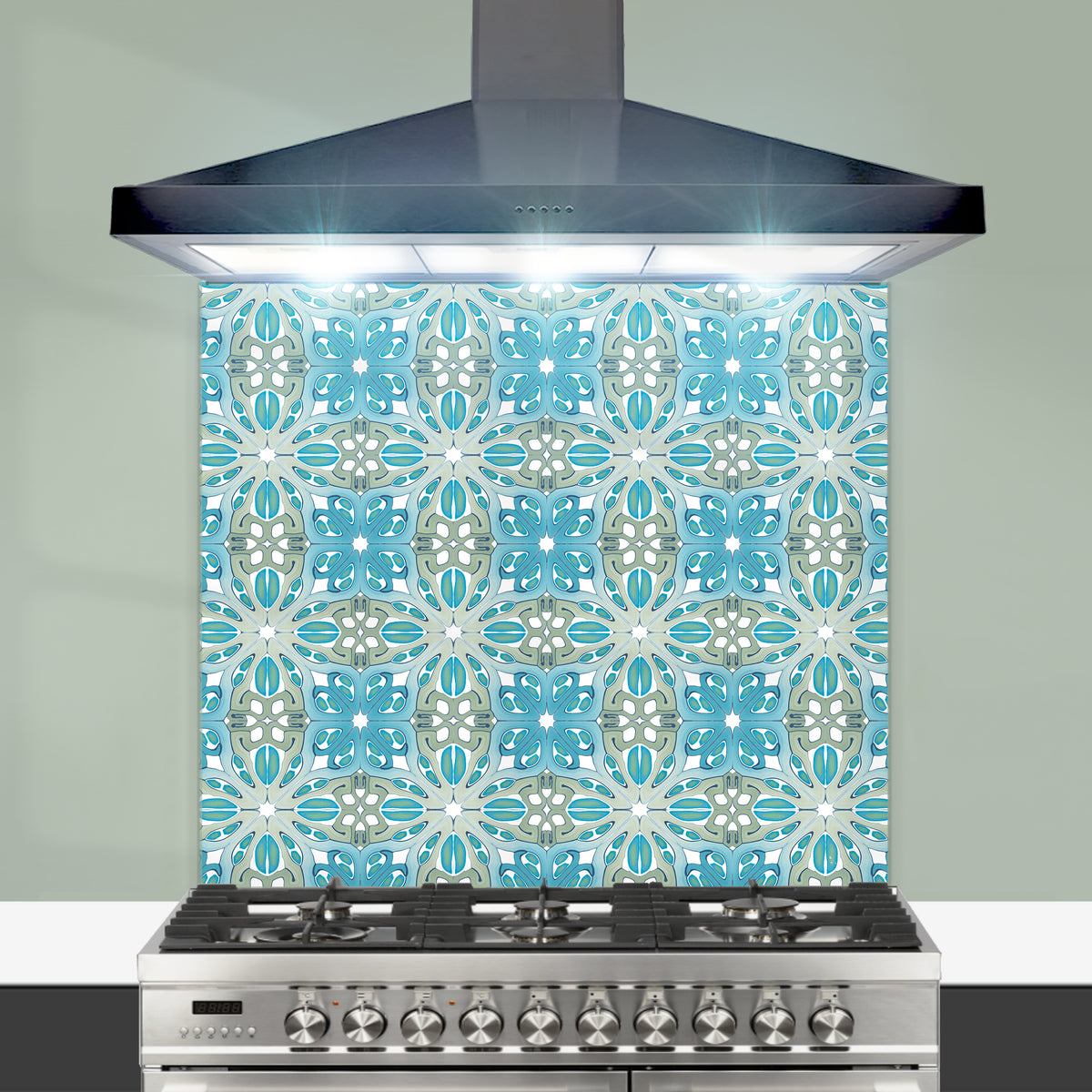 'Suzanne' Green Taupe Blue Kitchen Splashback – DoodlePippin