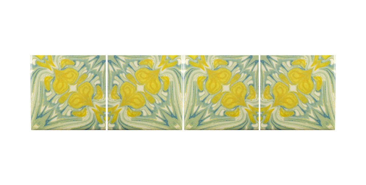 Yellow Green 'Vintage Bouquet' Tiles - Large Scale - FIRED INK Version ...